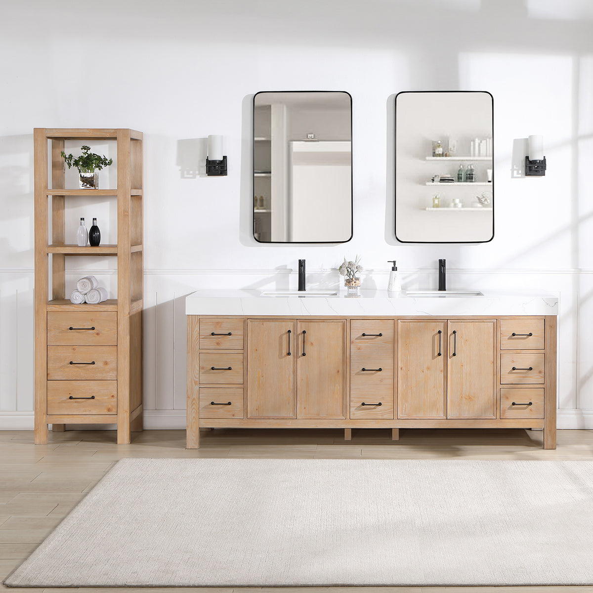 León 84" Free-standing Double Bathroom Vanity in Fir Wood Brown ...
