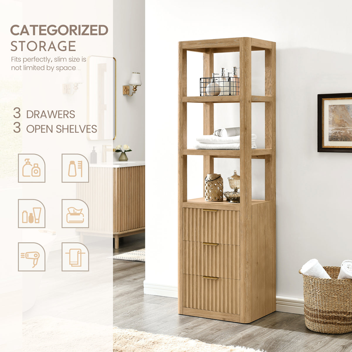 Cádiz 22in. Washed Ash Grey Linen Storage Cabinet for Bathroom and mor ...