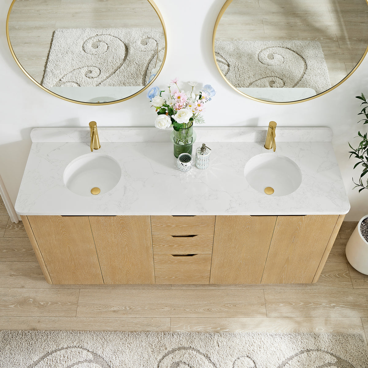 Abuja 72" Free-standing Double Bath Vanity in Washed Ash Grey with Whi ...