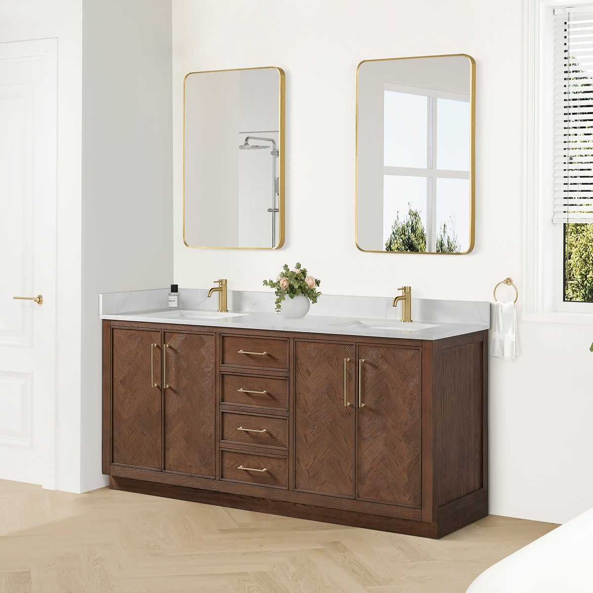 Jakarta 72" Freestanding Double Bath Vanity in Aged Dark Brown Oak wit ...