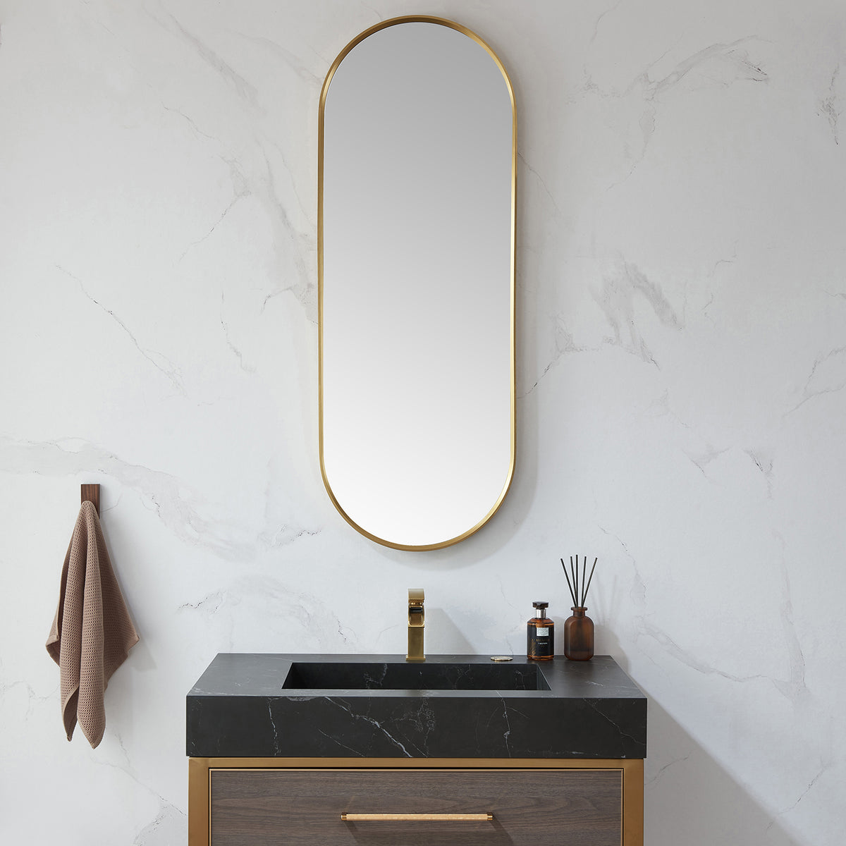 Luarca 18 in. W x 48 in. H Oval Metal Wall Mirror in Brushed Gold ...