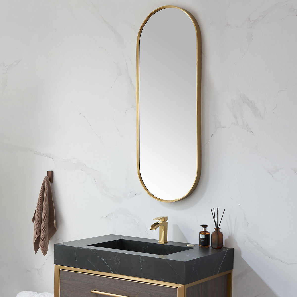 Luarca 18 in. W x 48 in. H Oval Metal Wall Mirror in Brushed Gold ...